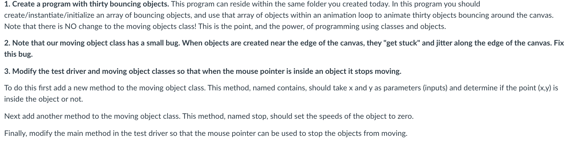 1. Create a program with thirty bouncing objects. | Chegg.com