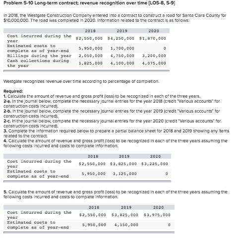 Solved Problem 5-10 Long-term contract revenue recognition | Chegg.com