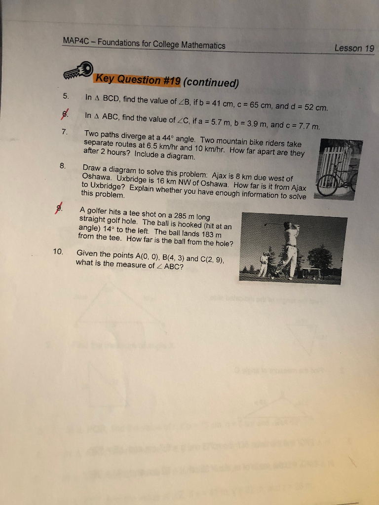 Solved MAP4C - Foundations for College Mathematics Lesson 19 | Chegg.com