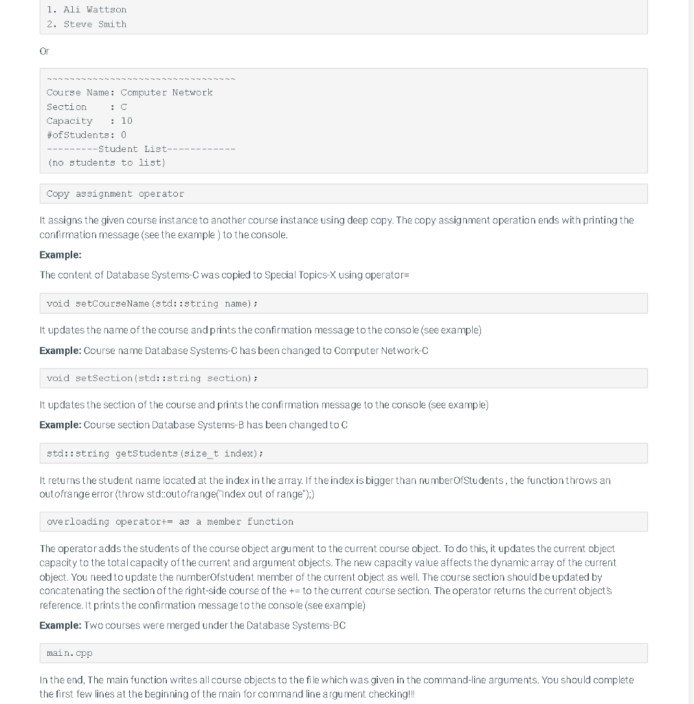 Solved This class has a coursename, a capacity and a section | Chegg.com