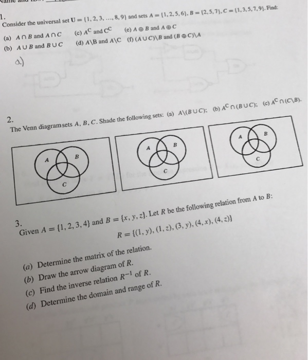 Solved Consider the universal set U = {1, 2, 3, ..., 8, 9} | Chegg.com
