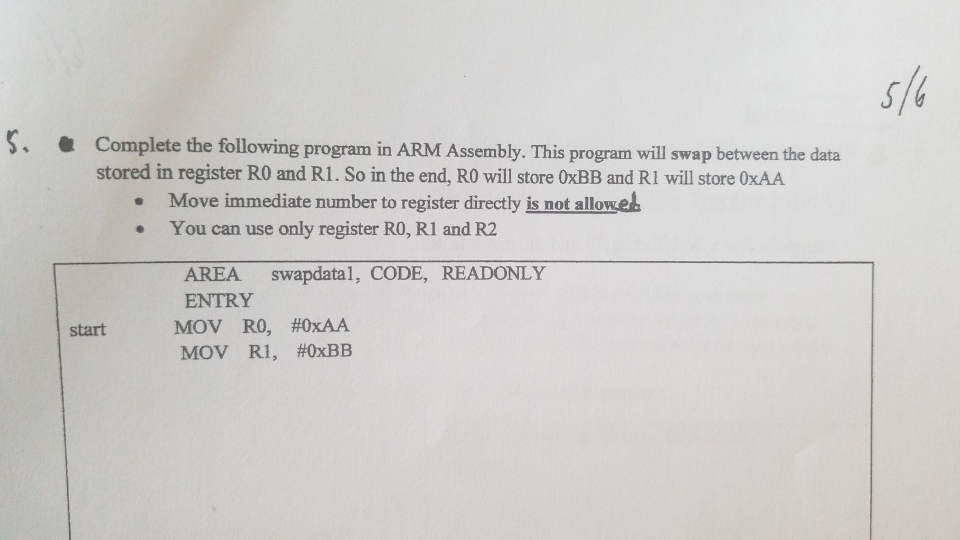 Solved 5. Complete the following program in ARM Assembly. | Chegg.com