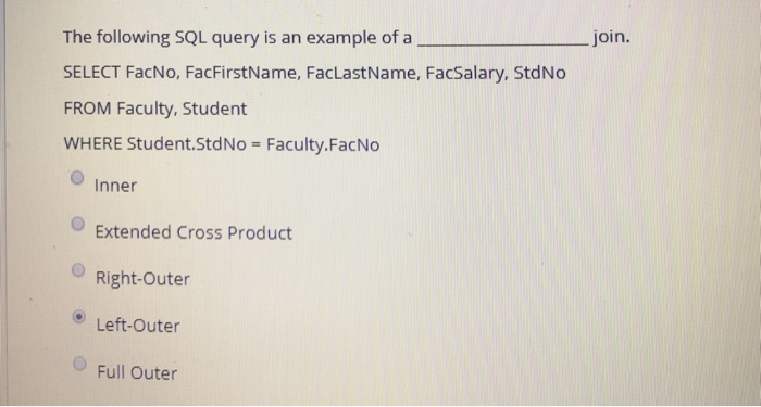 Solved The following SQL query is an example of | Chegg.com