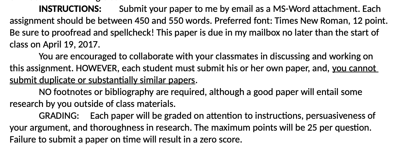 Solved INSTRUCTIONS: Submit your paper to me by email as a | Chegg.com