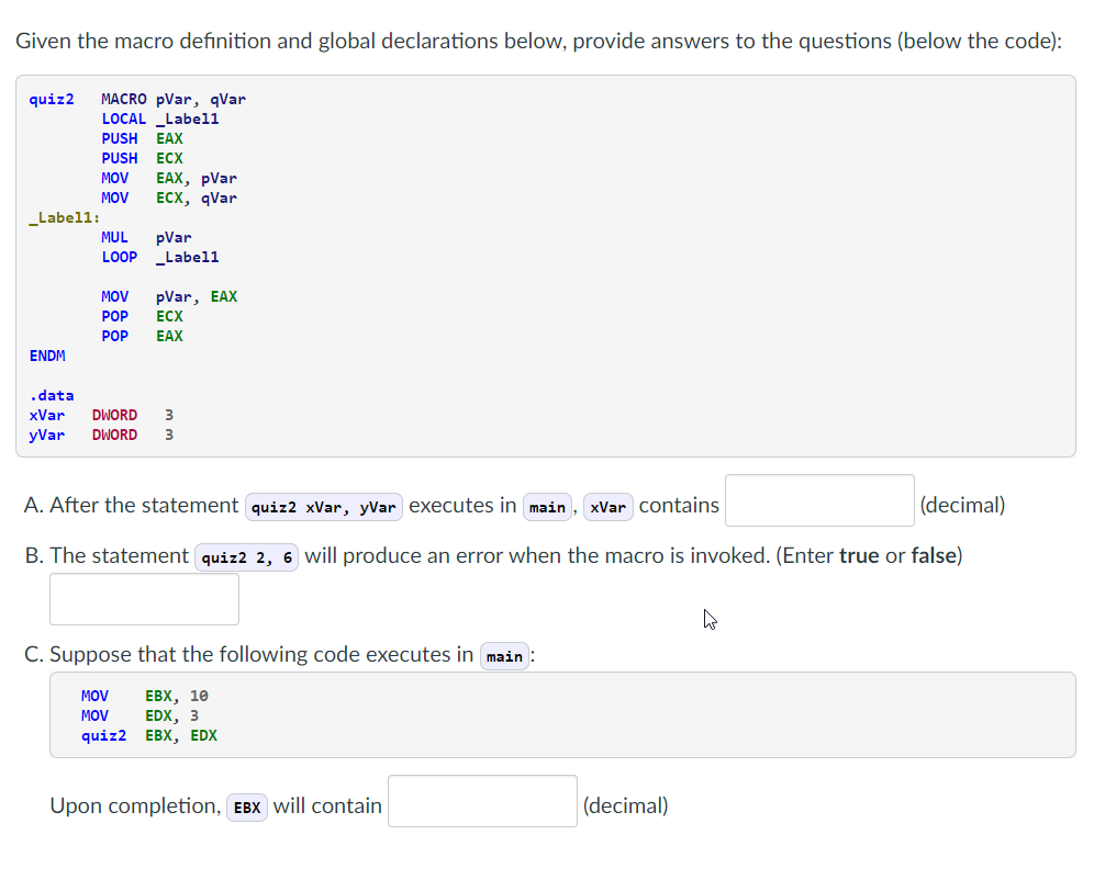 Solved Given the macro definition and global declarations | Chegg.com