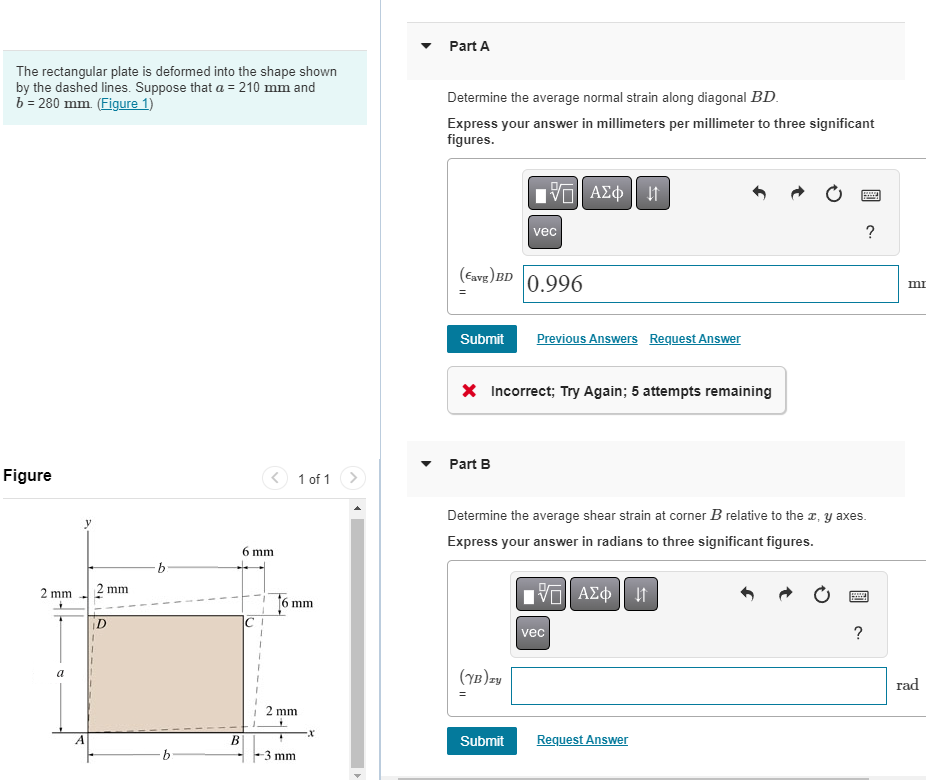 Solved The rectangular plate is deformed into the shape | Chegg.com