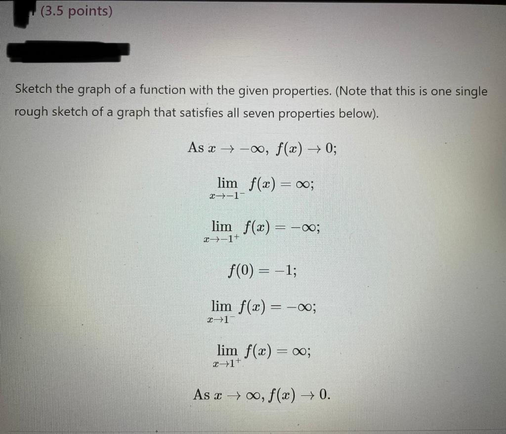 Solved (3.5 points) Sketch the graph of a function with the | Chegg.com