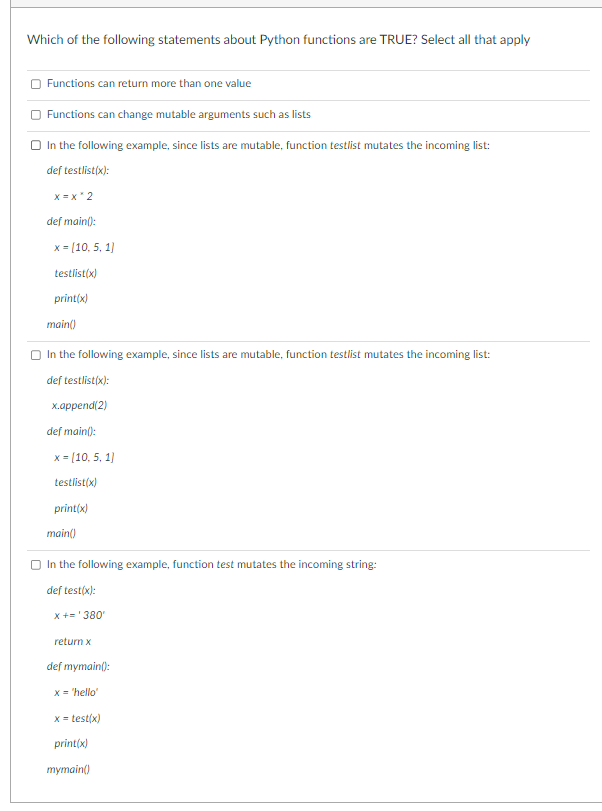 Solved Which Of The Following Statements About Python 9553