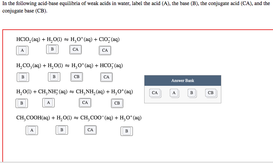 Solved In the following acid-base equilibria of weak acids | Chegg.com