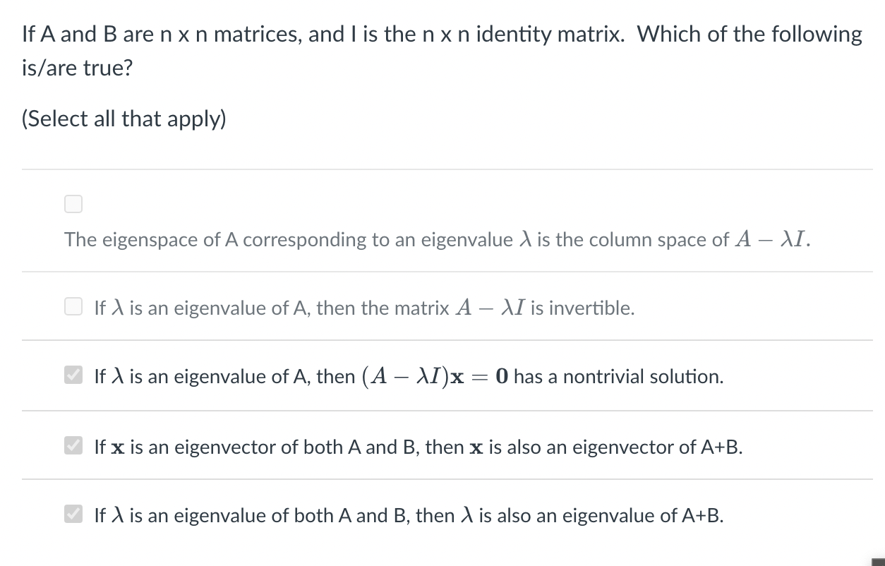 If A and B are n×n matrices, and I is the n×n | Chegg.com
