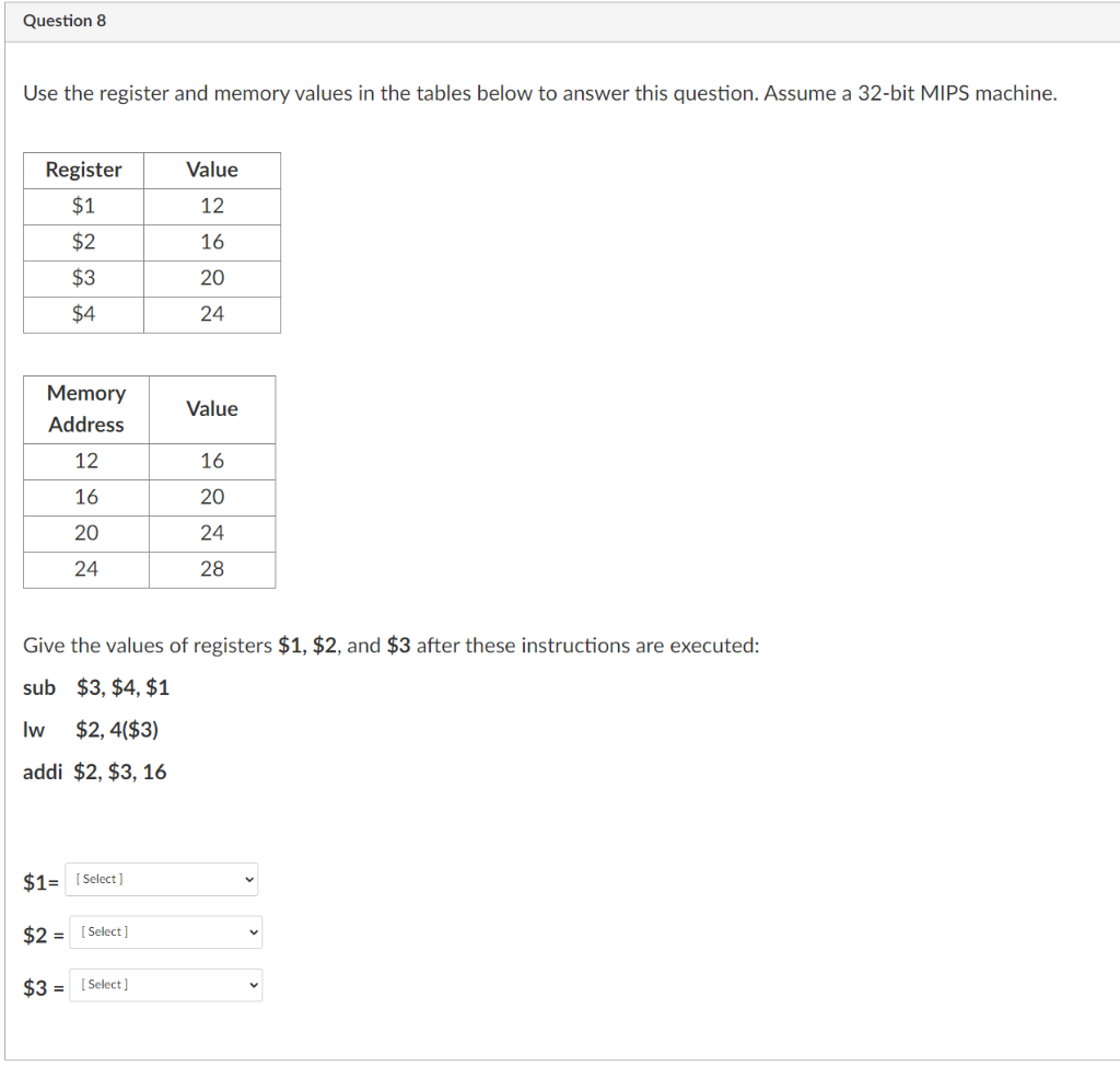 Solved Question 8 Use the register and memory values in the | Chegg.com