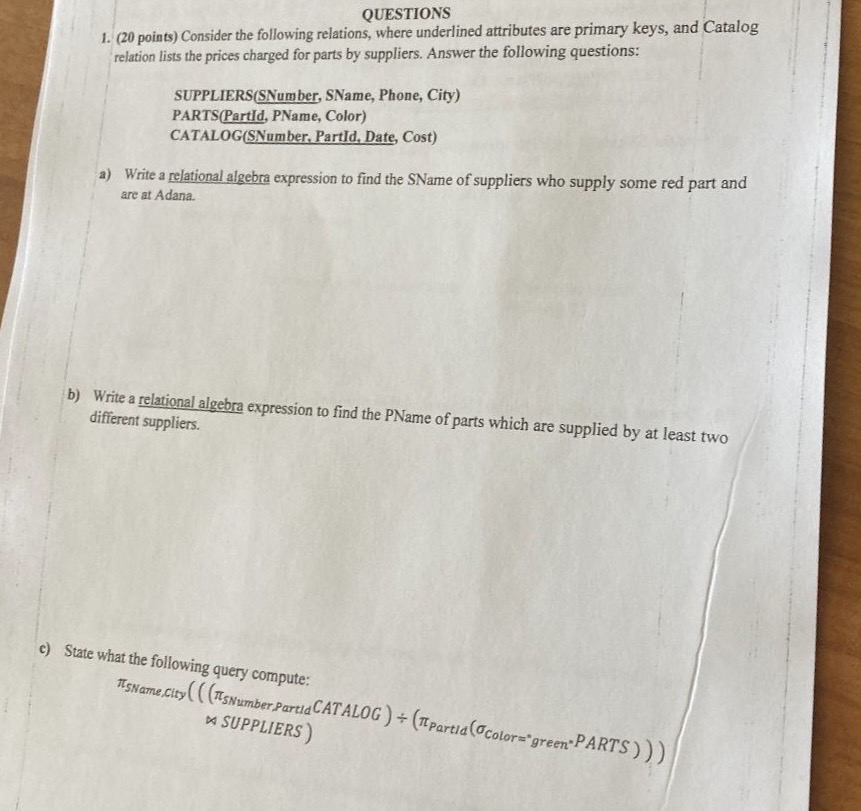 Solved QUESTIONS ( 20 ﻿points) ﻿Consider the following | Chegg.com