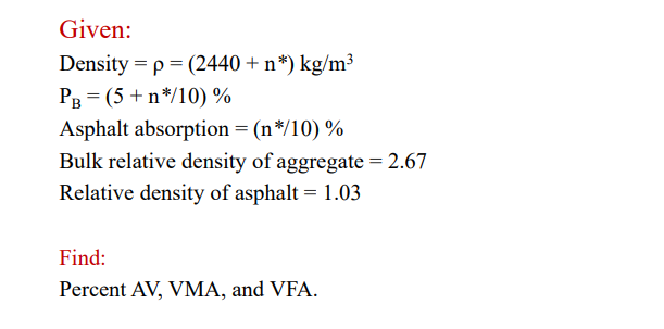 Solved Given: Density = p = (2440+ n*) kg/m3 PB = (5 +n*/10) | Chegg.com