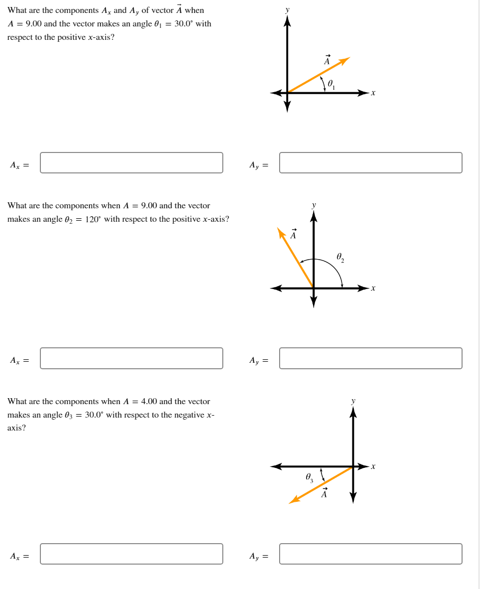 Solved What Are The Components Ax And Ay Of Vector A When A