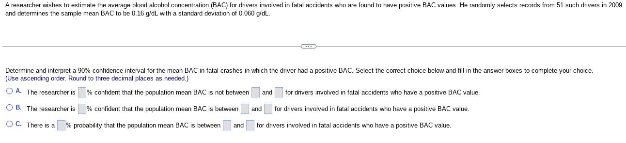 Solved and determines the sample mean BAC to be 0.16 g/dL | Chegg.com