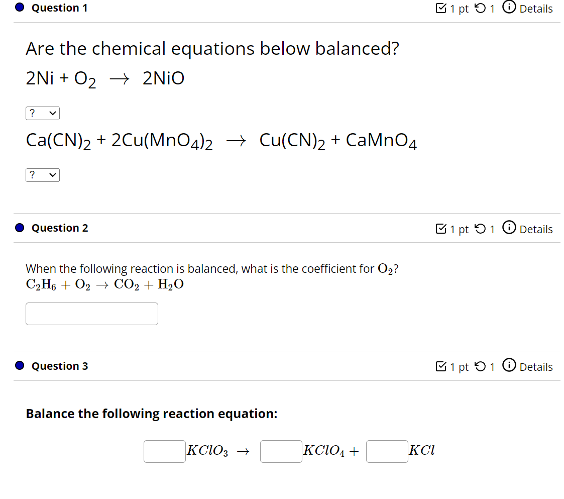 Solved Are the chemical equations below balanced? | Chegg.com