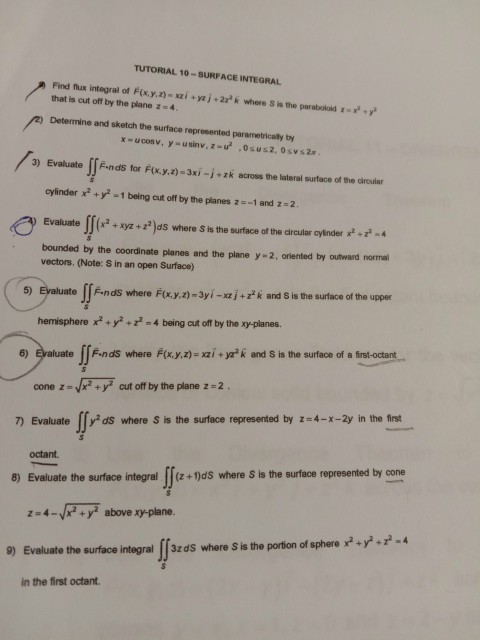 Solved TUTORIAL 10- SURFACE INTEGRAL Find flx integral of | Chegg.com
