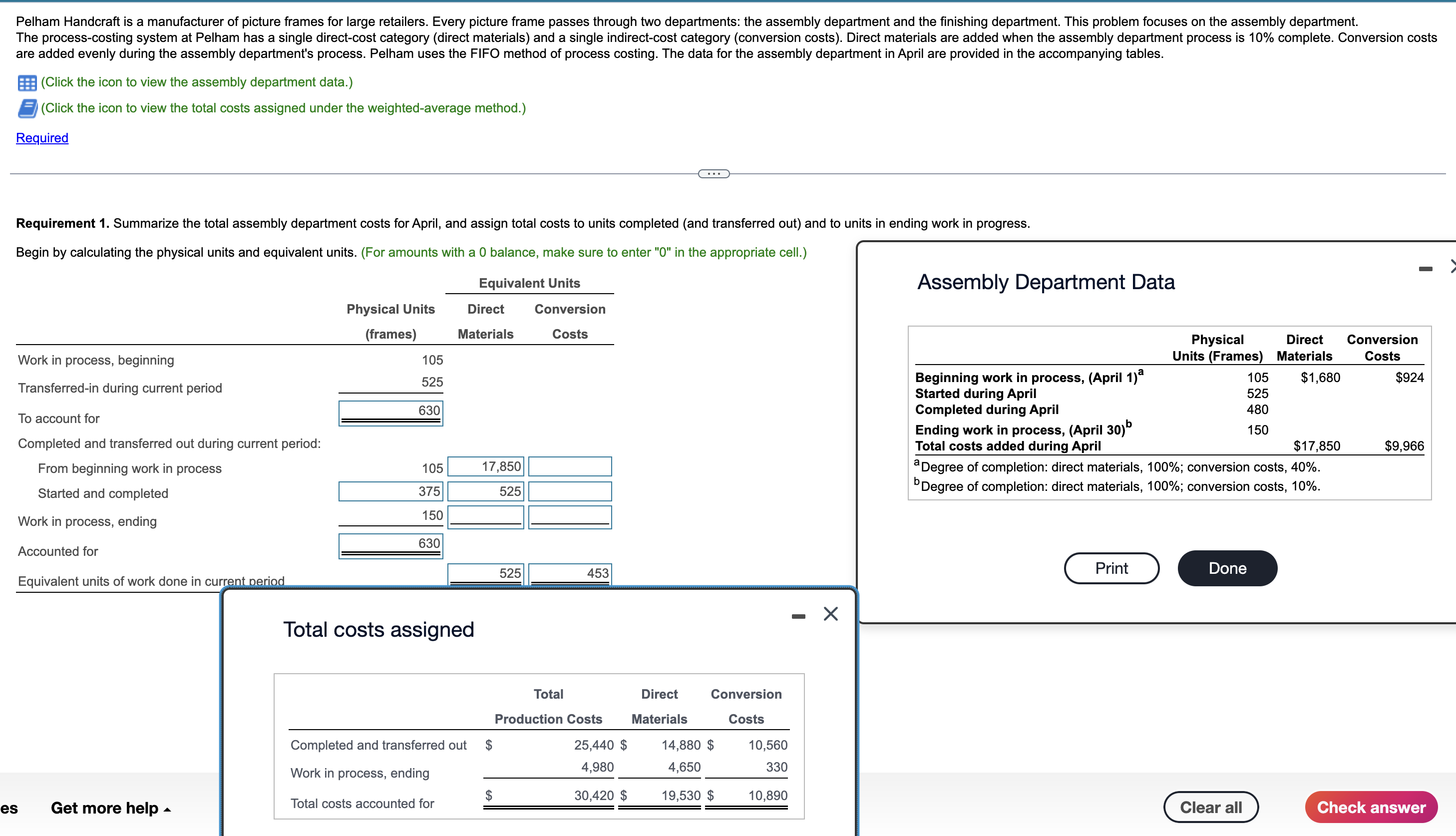 Solved (Click the icon to view the assembly department | Chegg.com