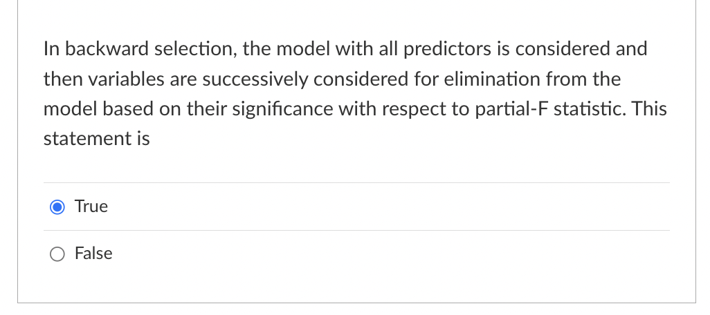 Solved In backward selection, the model with all predictors | Chegg.com