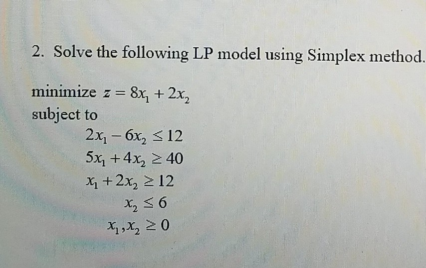 Solved 2. Solve the following LP model using Simplex method. | Chegg.com