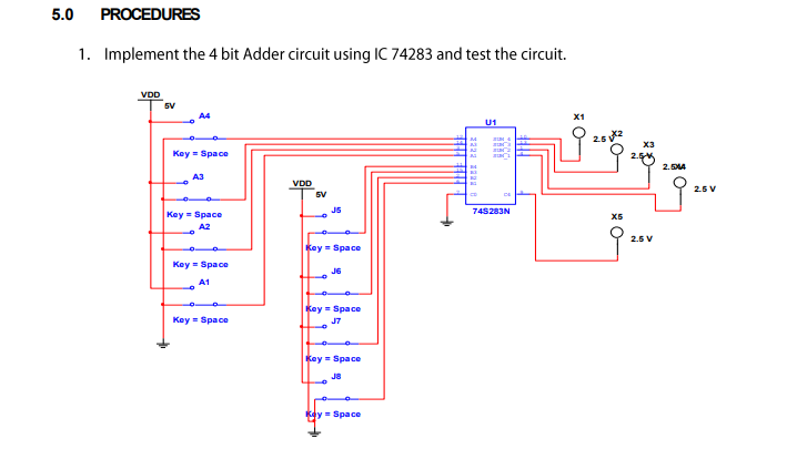 Solved 5.0 PROCEDURES 1. Implement the 4 bit Adder circuit | Chegg.com