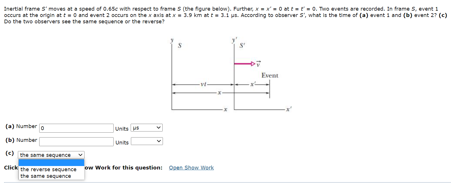 Solved Inertial frame S' moves at a speed of 0.65c with | Chegg.com