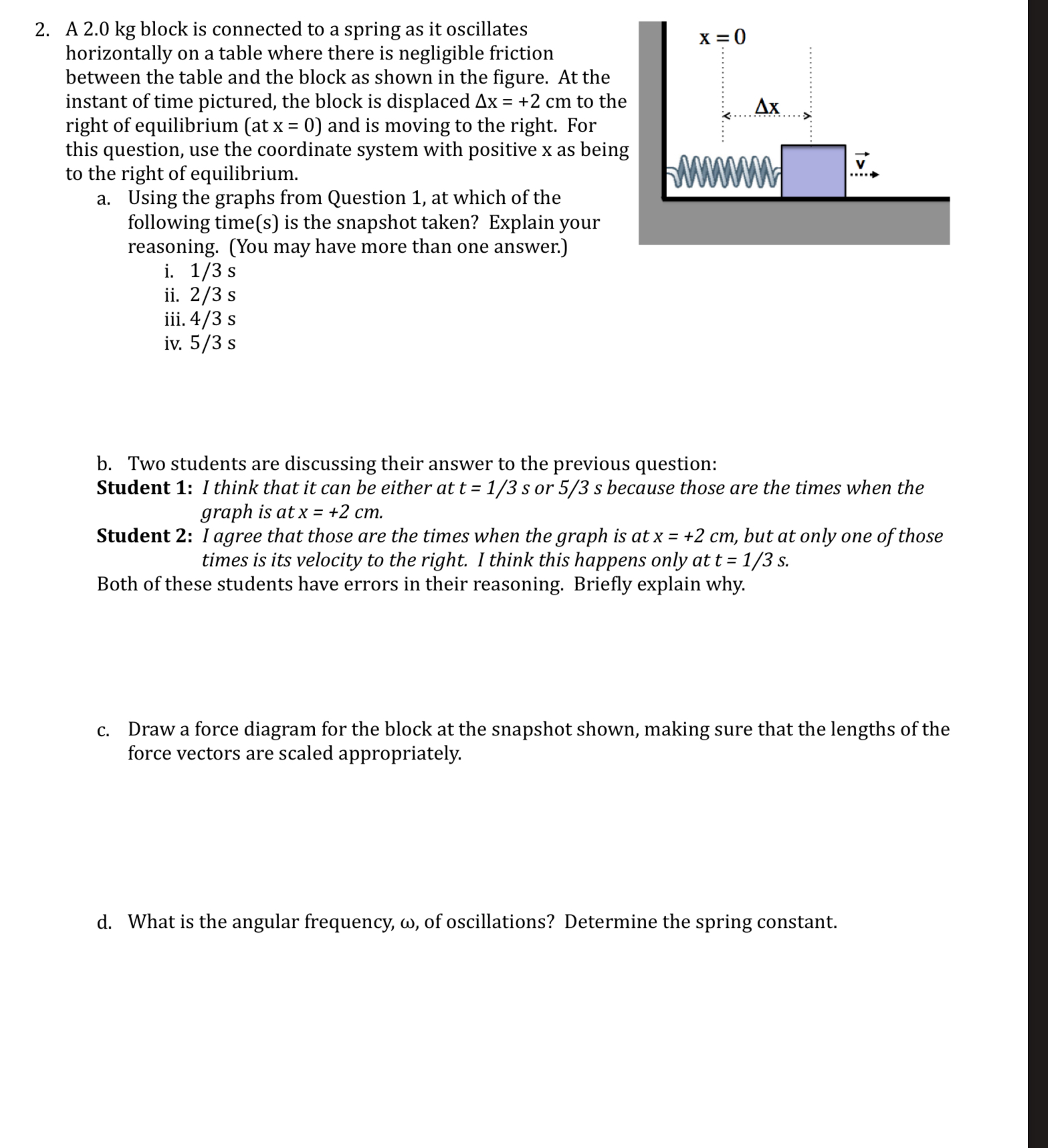 Solved A 2.0kg block is connected to a spring as it | Chegg.com