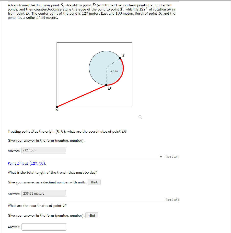 Solved A trench must be dug from point S, straight to point | Chegg.com