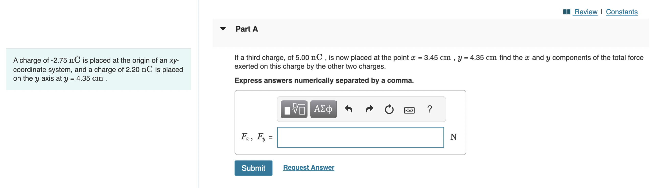 Solved Part AA charge of -2.75nC ﻿is placed at the origin of | Chegg.com | Chegg.com