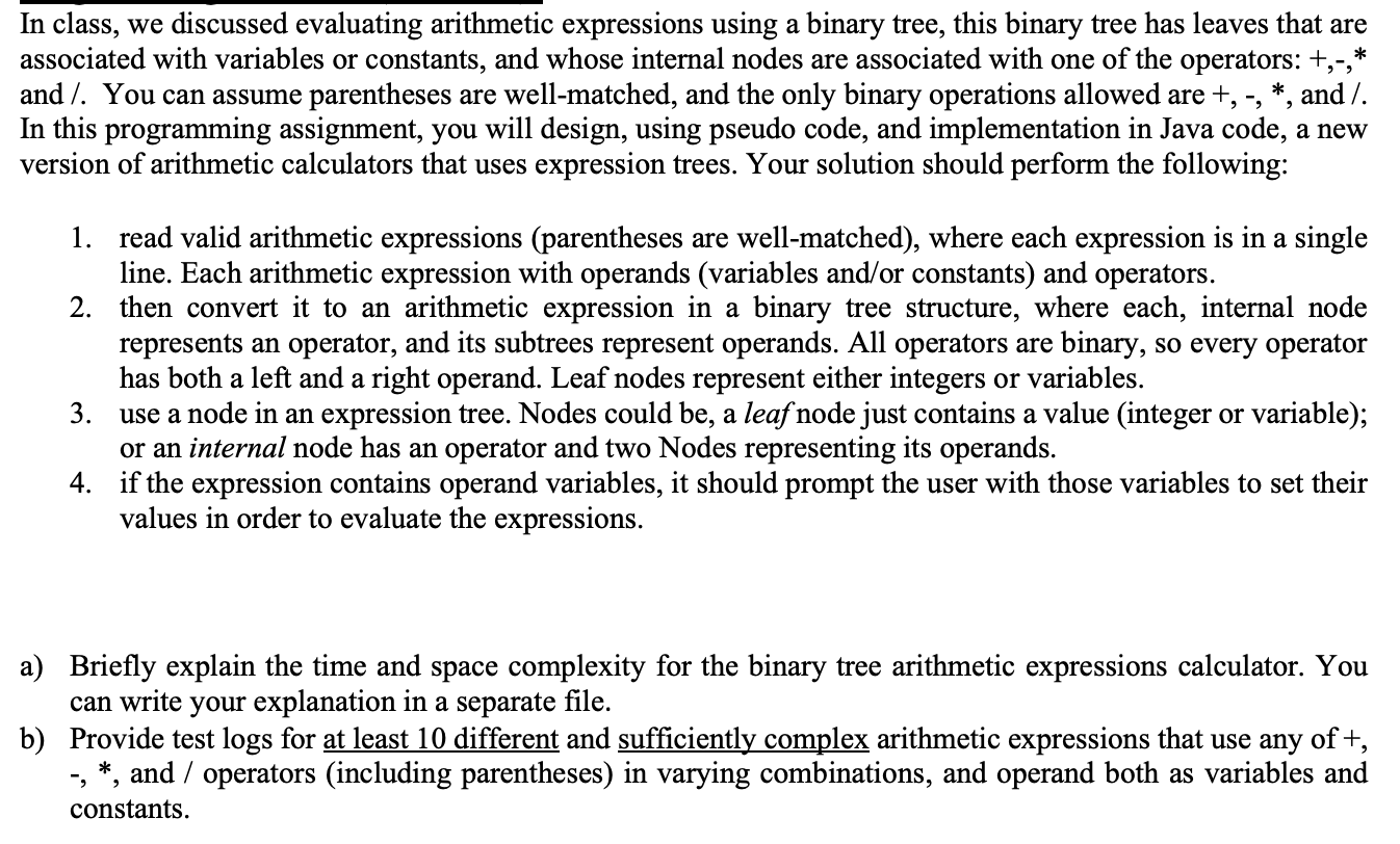Solved In class, we discussed evaluating arithmetic | Chegg.com