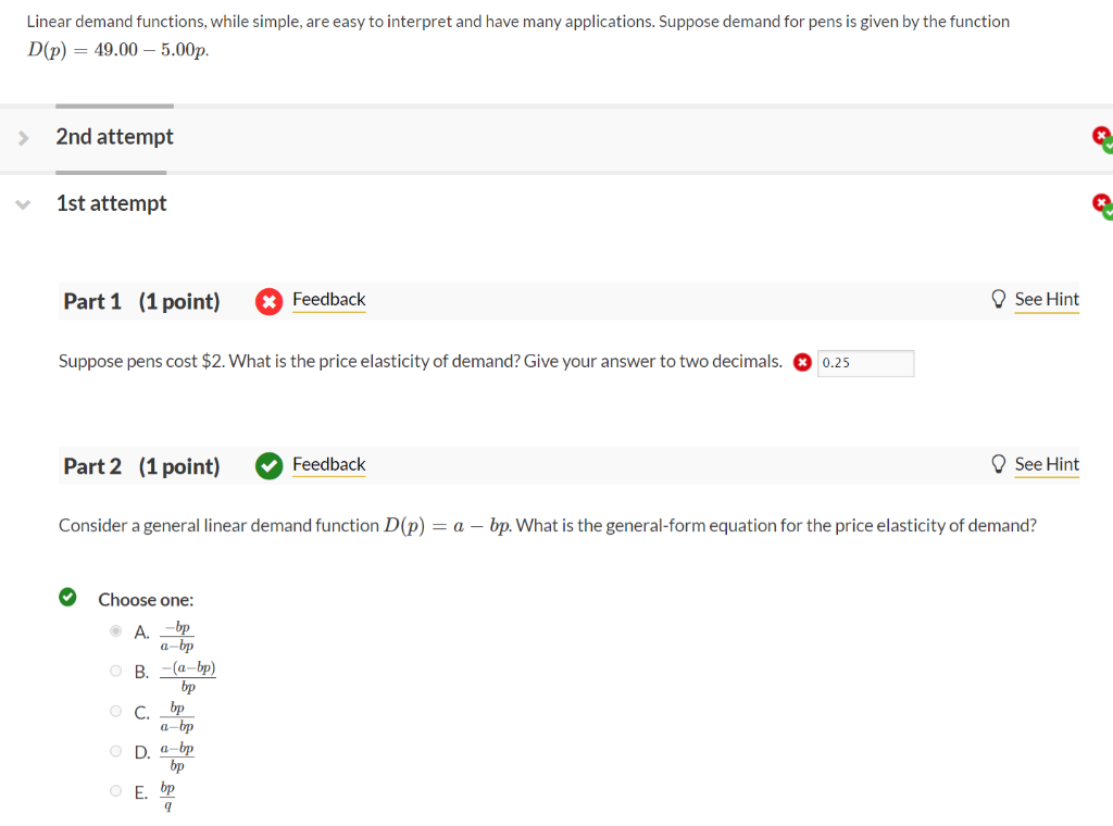 Solved Linear demand functions, while simple, are easy to | Chegg.com