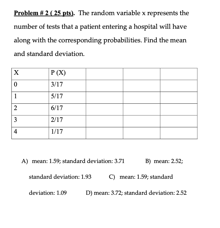 Solved The Random Variable X Represents The Number Of Tests 