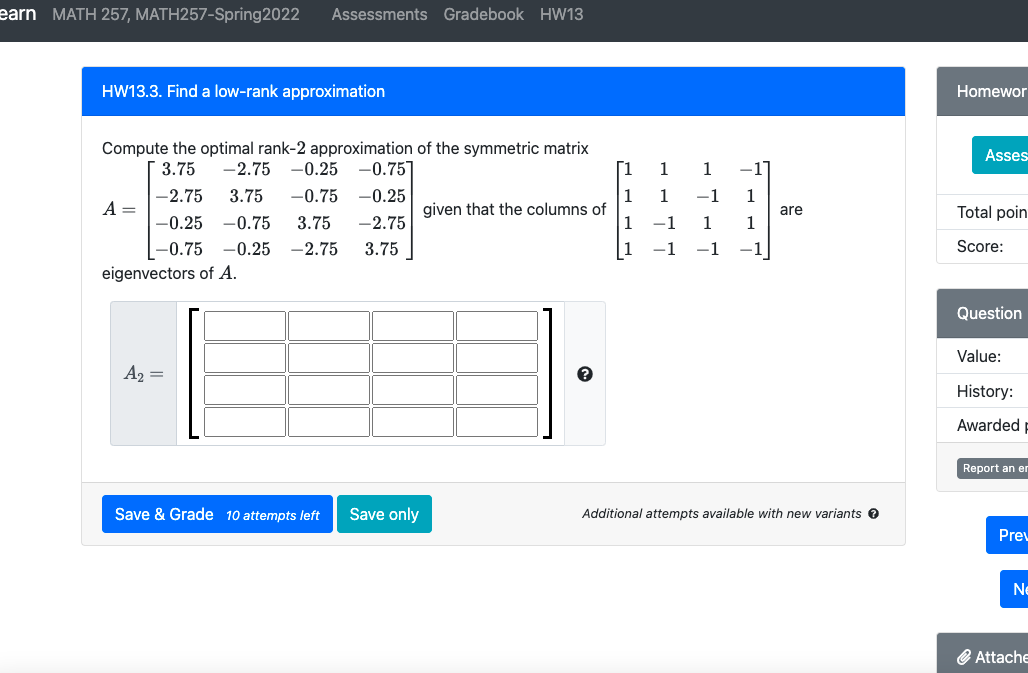 Solved earn MATH 257, MATH257-Spring2022 Assessments | Chegg.com