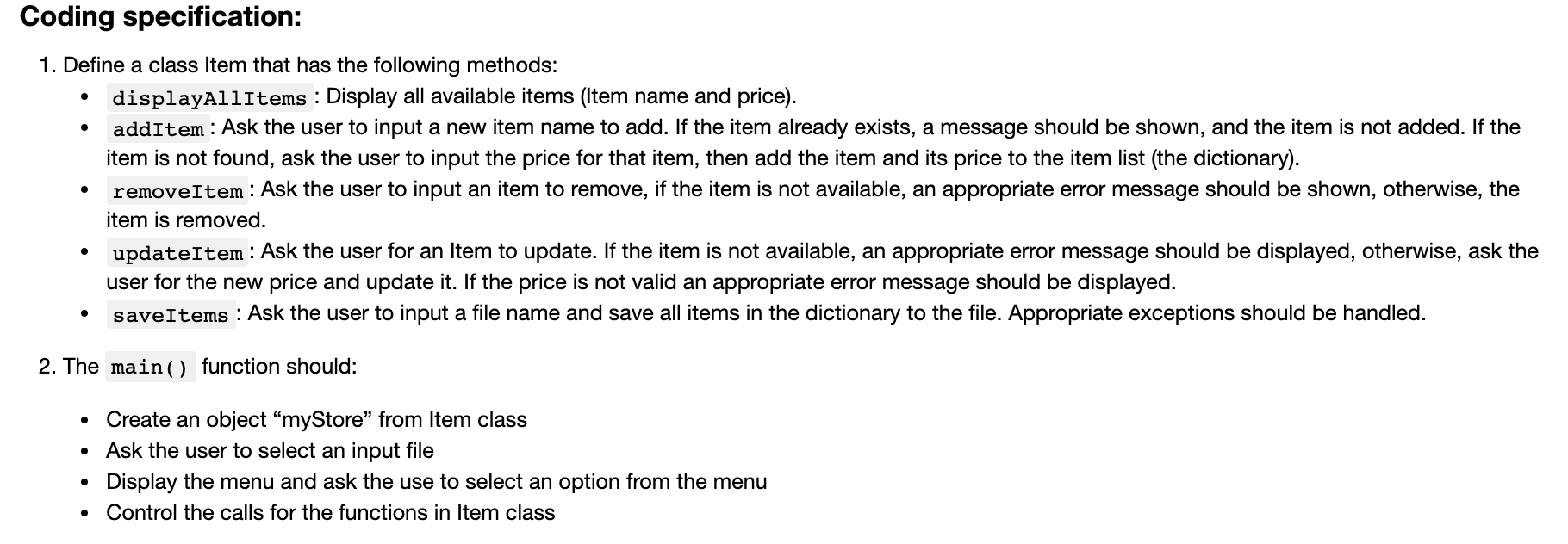 Solved Write a Python program that manages a store with the | Chegg.com