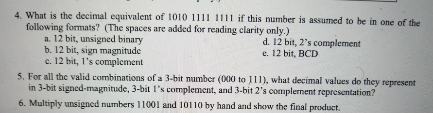 Solved 4. What is the decimal equivalent of 1010 1111 1111 | Chegg.com