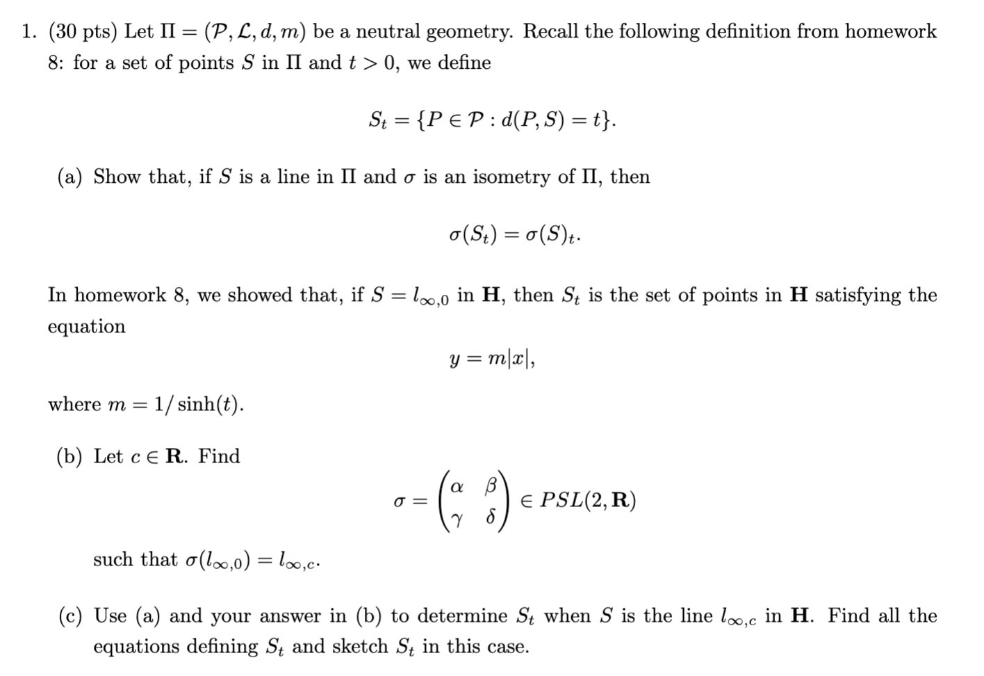 1. (30 pts) Let II = (P, L, d, m) be a neutral | Chegg.com