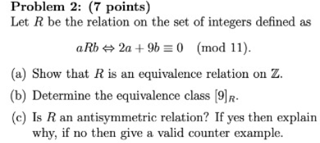 Solved Problem 2: (7 points) Let R be the relation on the | Chegg.com