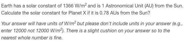 Solved Earth has a solar constant of 1366 W/m² and is 1 | Chegg.com