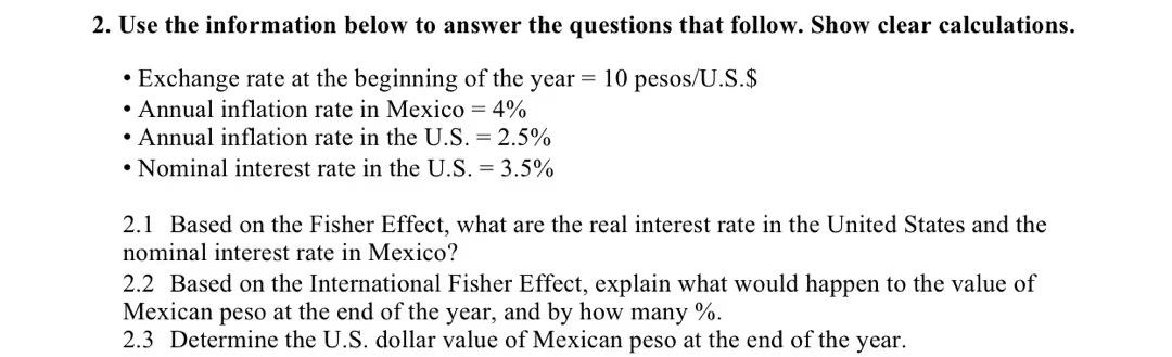 Solved 2. Use the information below to answer the questions | Chegg.com