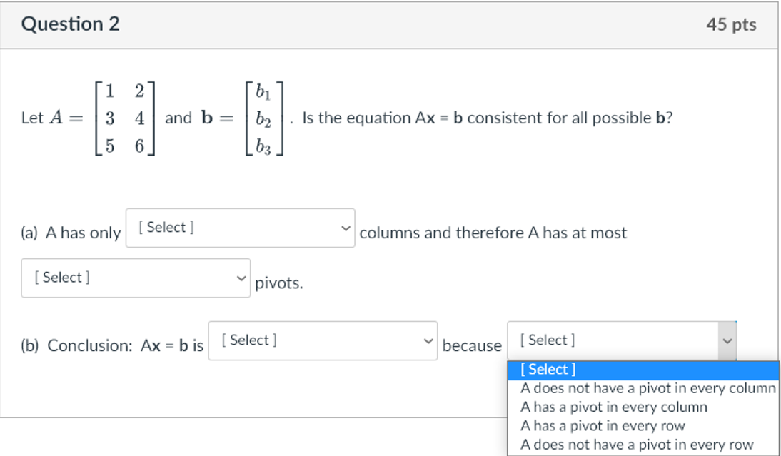 Solved Let A=⎣⎡135246⎦⎤ and b=⎣⎡b1b2b3⎦⎤. Is the equation | Chegg.com