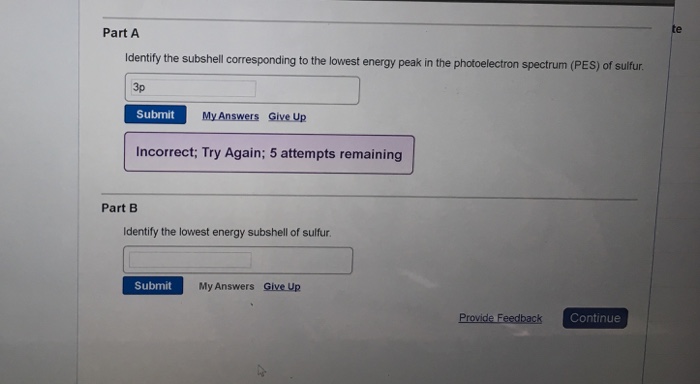 Solved Part A te Identify the subshell corresponding t 3p | Chegg.com