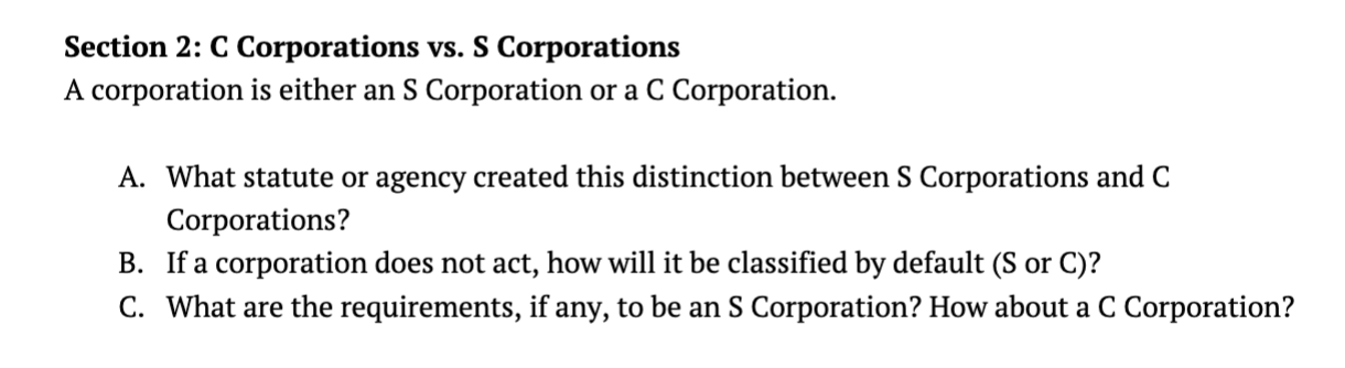 Solved Section 2: C Corporations vs. S Corporations A | Chegg.com