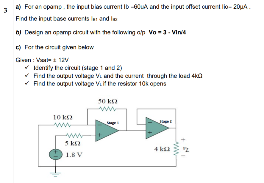 Solved 3 a) For an opamp , the input bias current Ib =60uA | Chegg.com