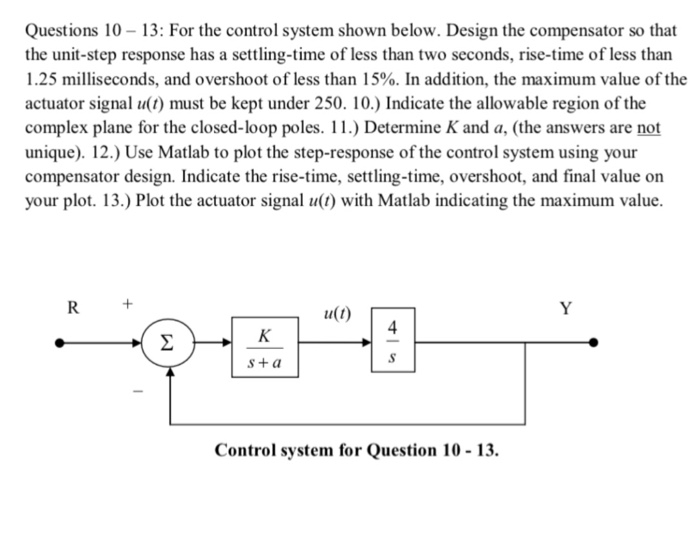 Solved Questions 10 13: For the control system shown below. | Chegg.com