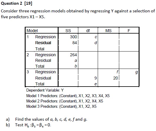 Solved Question 2 (19) Consider three regression models | Chegg.com