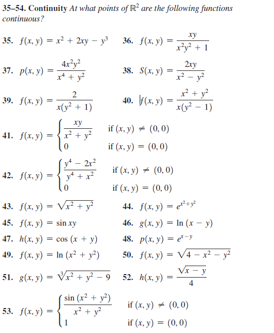 Solved solve 53 ﻿pls35-54. ﻿Continuity At what points of R2 | Chegg.com