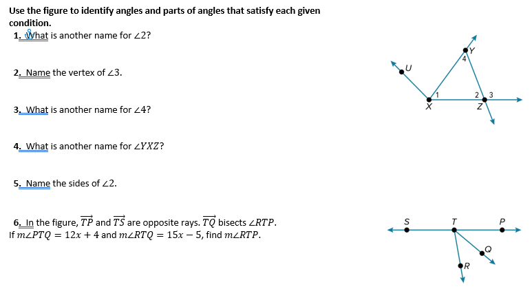 Solved by an EXPERT Use the figure to ﻿identify angles and parts of | Chegg.com