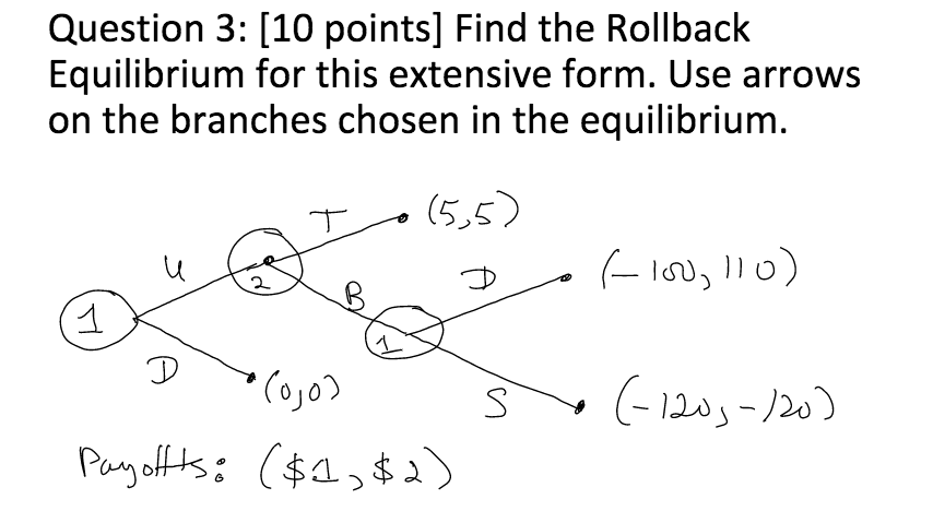 Solved Question 3: (10 points) Find the Rollback Equilibrium | Chegg.com