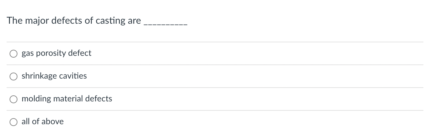 Solved The major defects of casting are gas porosity defect | Chegg.com