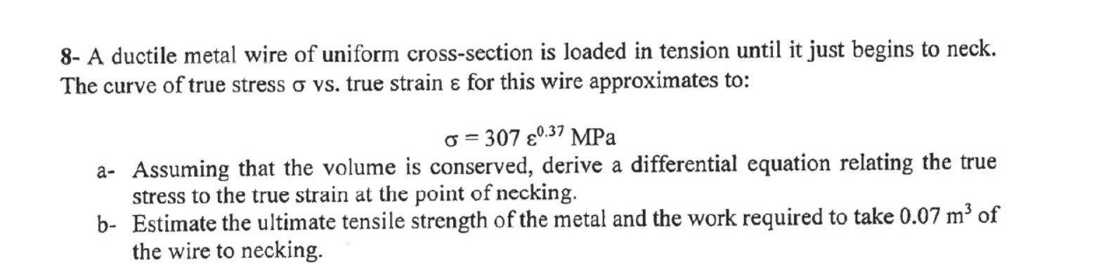 Solved 8- A ductile metal wire of uniform cross-section is | Chegg.com